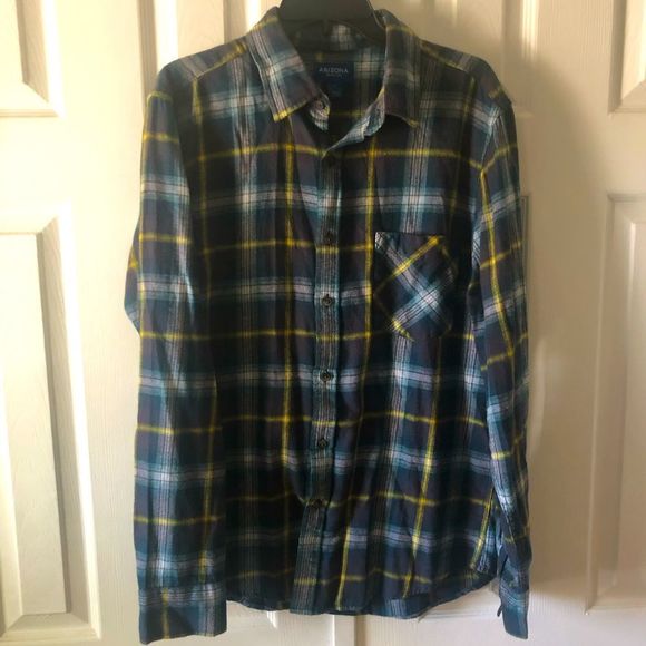 Arizona Jean Company | Shirts | Arizona Jean Co Bluegreen Yellow Plaid Flannel Button Up ...